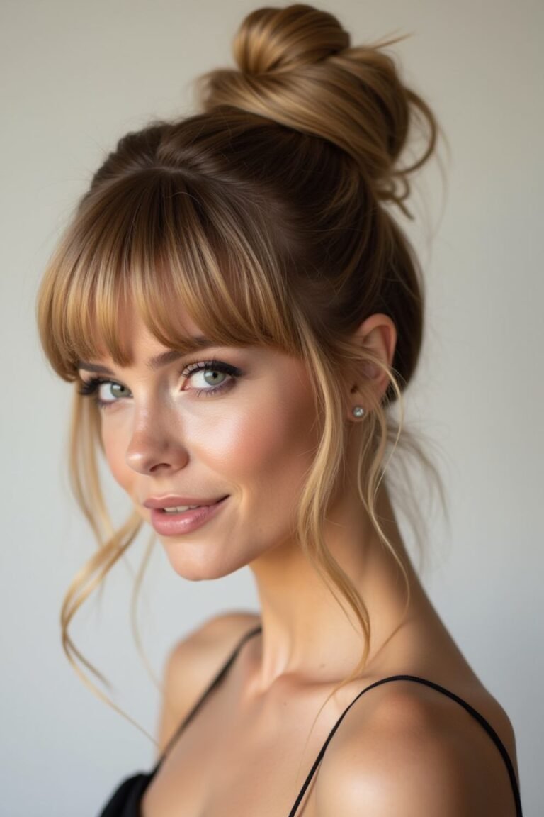 26 Elegant Bun with Bangs Hairstyle Ideas 2025 – Fashion Trend Hacks