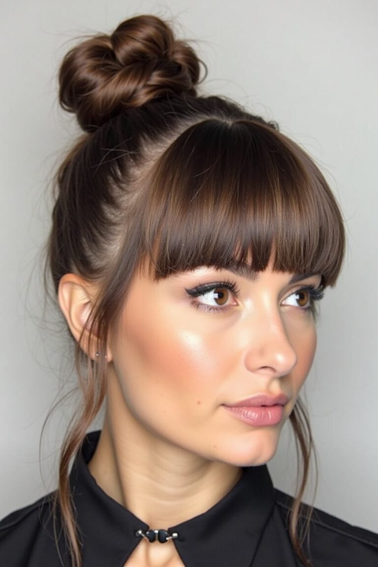 26 Elegant Bun with Bangs Hairstyle Ideas 2025 – Fashion Trend Hacks
